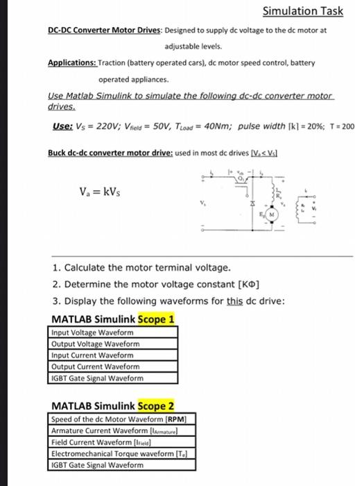 Solved Simulation Task DC-DC Converter Motor Drives: | Chegg.com