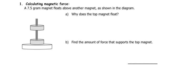 Solved 1. Calculating magnetic force: A 7.5 gram magnet | Chegg.com