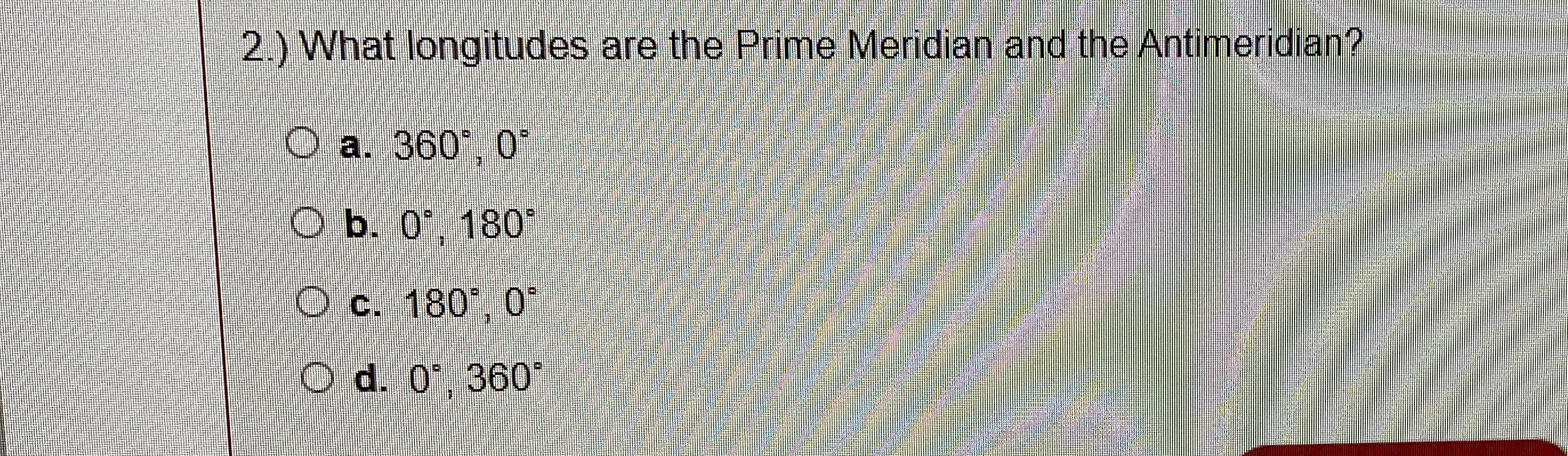 Solved 2.) ﻿What longitudes are the Prime Meridian and the | Chegg.com