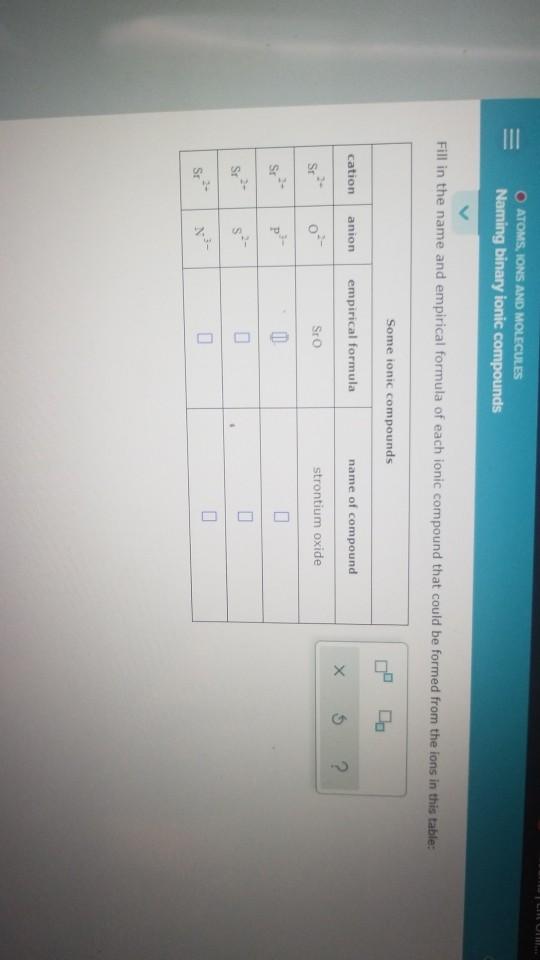 Solved O ATOMS, IONS AND MOLECULES Naming binary ionic | Chegg.com