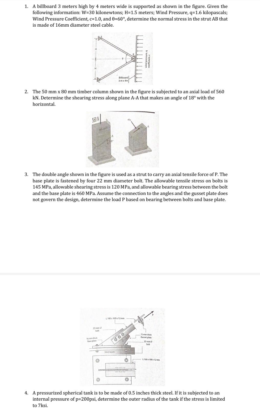 Solved 1. A billboard 3 meters high by 4 meters wide is | Chegg.com