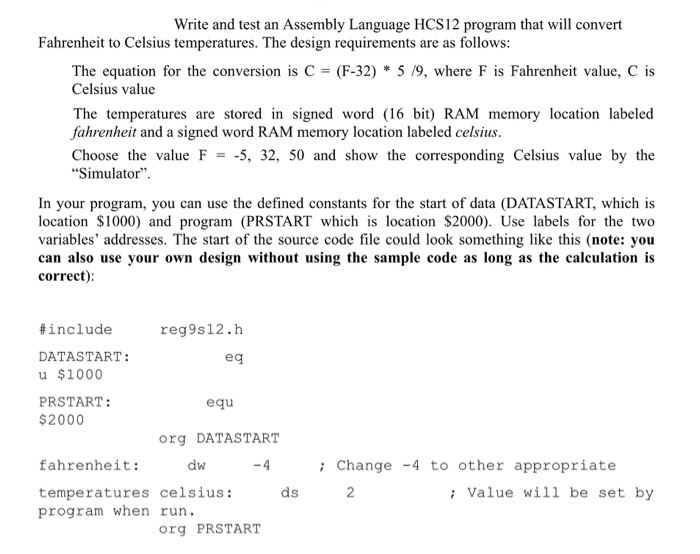 Solved Write And Test An Assembly Language Hcs12 Program