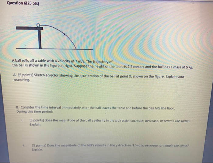 Solved Question 6(25 pts) A ball rolls off a table with a | Chegg.com