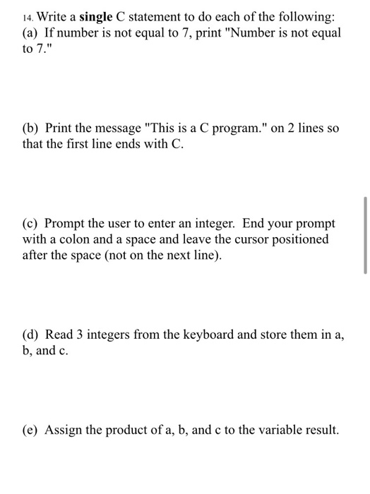 Solved 14. Write a single C statement to do each of the | Chegg.com