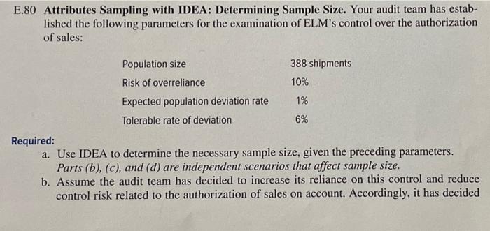 Solved E.80 Attributes Sampling with IDEA: Determining | Chegg.com