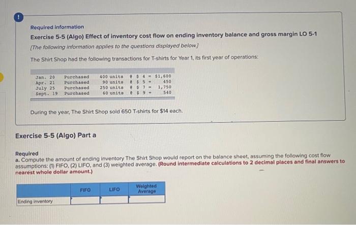 Solved Required information Exercise 5-5 (Algo) Effect of | Chegg.com