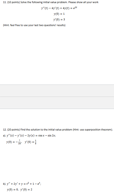 Solved 11:Solve the following initial value problem. Please | Chegg.com