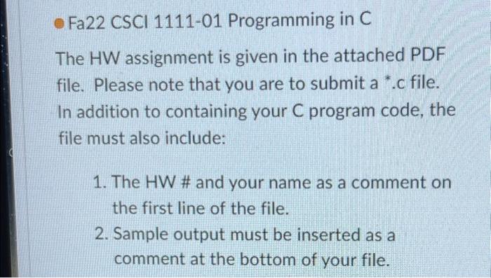 Solved Fa22cscl1111−01 Programming In C The Hw Assignment Is