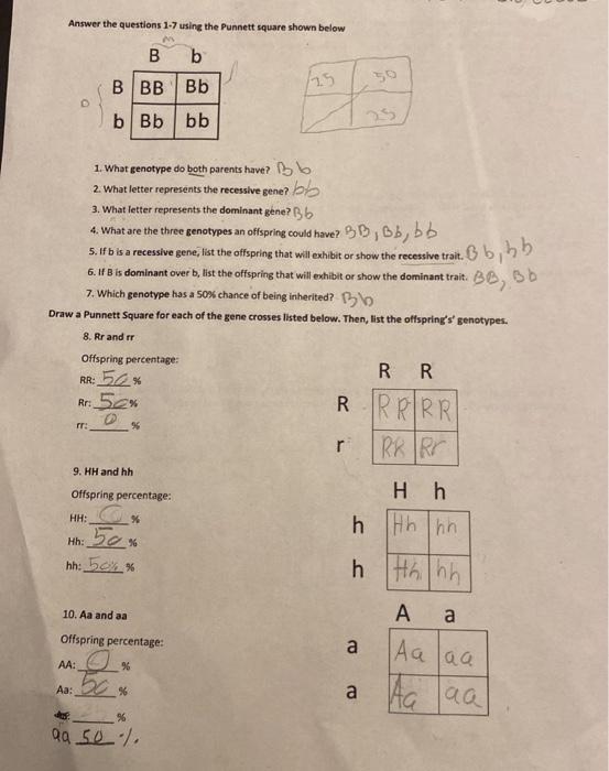 Solved Answer the questions 1−7 using the Punnett square | Chegg.com