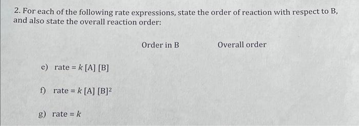 Solved 2. For each of the following rate expressions, state | Chegg.com