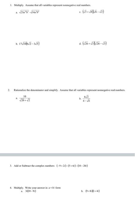 Solved 1. Multiply. Assume that all variables represent | Chegg.com