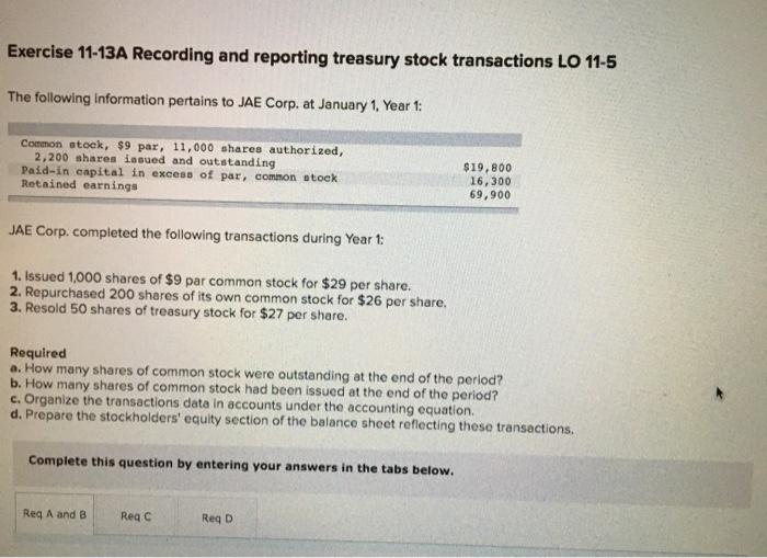 Solved Exercise 11-13A Recording and reporting treasury | Chegg.com