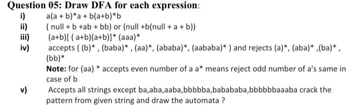 Solved Question 05: Draw DFA for each expression: i) | Chegg.com