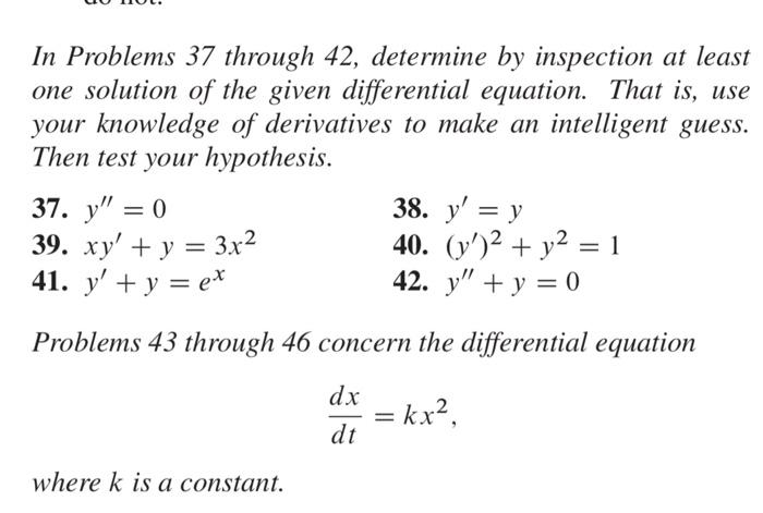 Solved In Problems 37 through 42, determine by inspection at | Chegg.com