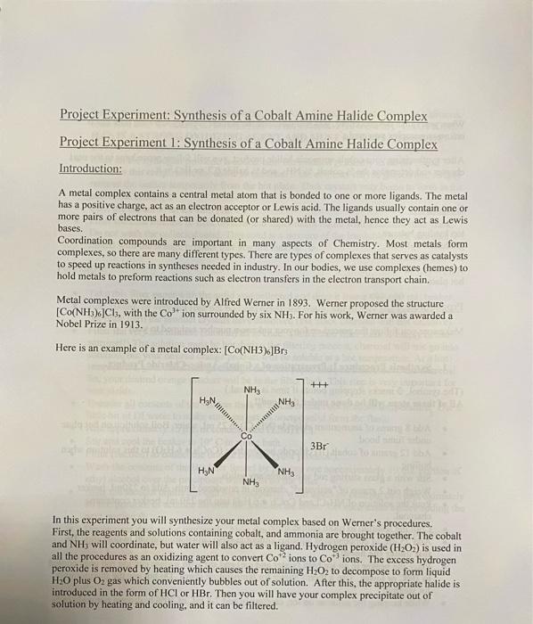 Solved post lab 3 synthesis of a cobalt amine halide!pls | Chegg.com