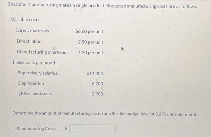 Solved Sheridan Manufacturing makes a single product. | Chegg.com