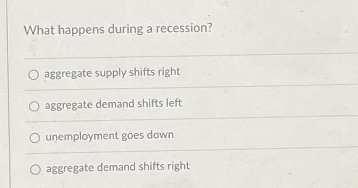 Solved What happens during a recession?aggregate supply | Chegg.com