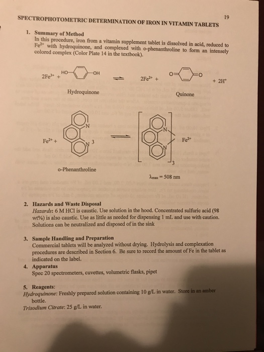 SPECTROPHOTOMETRIC DETERMINATION OF IRON IN VITAMIN | Chegg.com