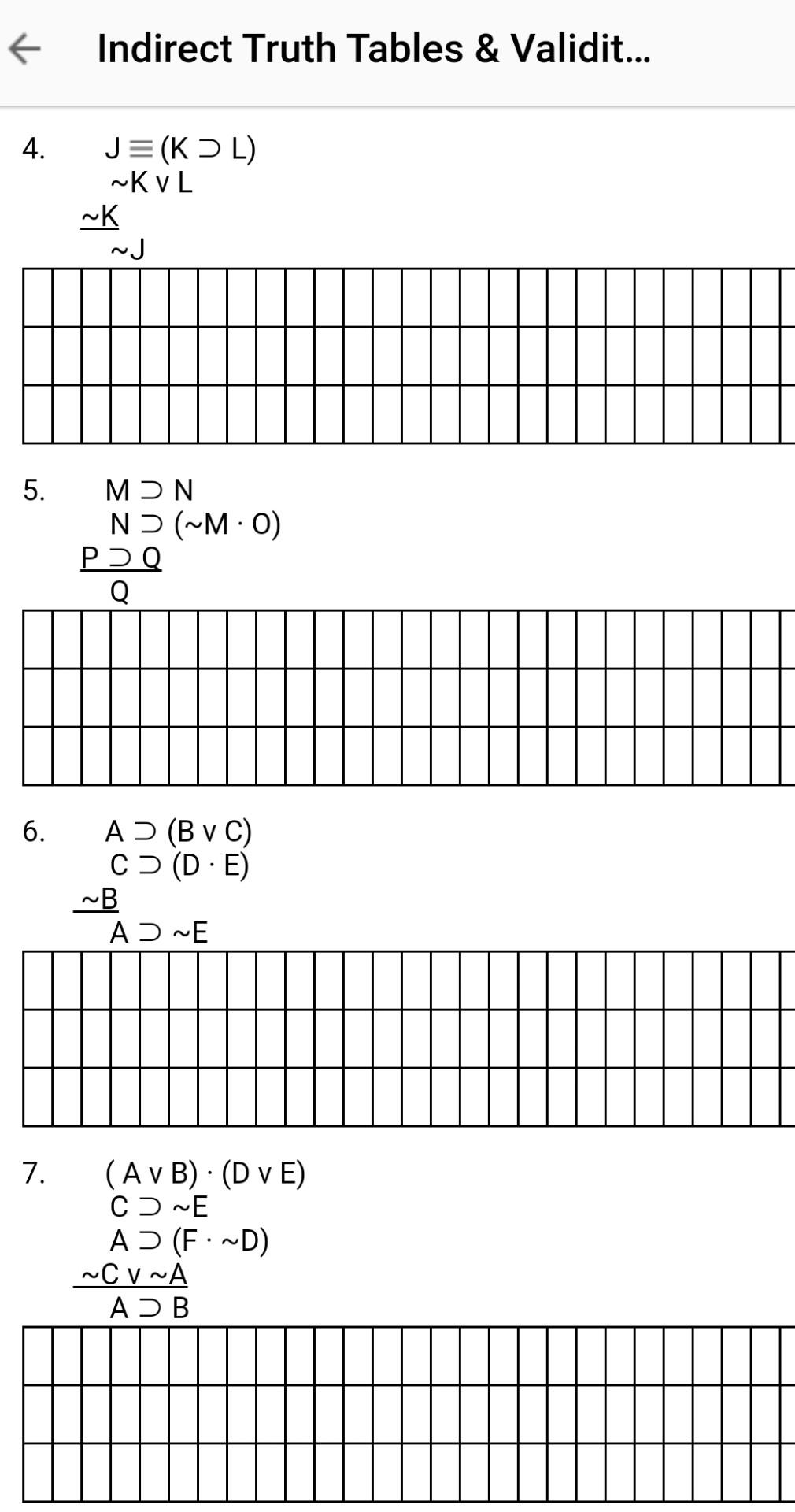 Solved Indirect Truth Tables & Validit... Homework Exercise | Chegg.com