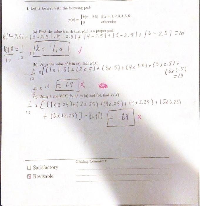 Solved 1. Let X be a rv with the following pmf: | Chegg.com