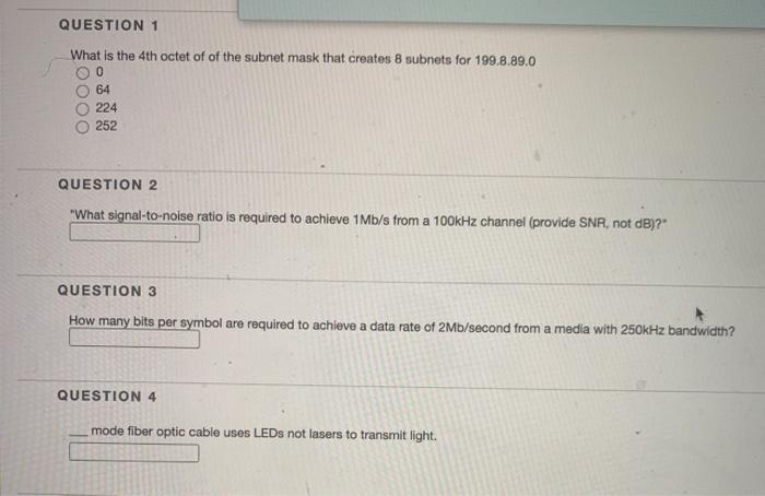 Solved QUESTION 1 What is the 4th octet of of the subnet | Chegg.com