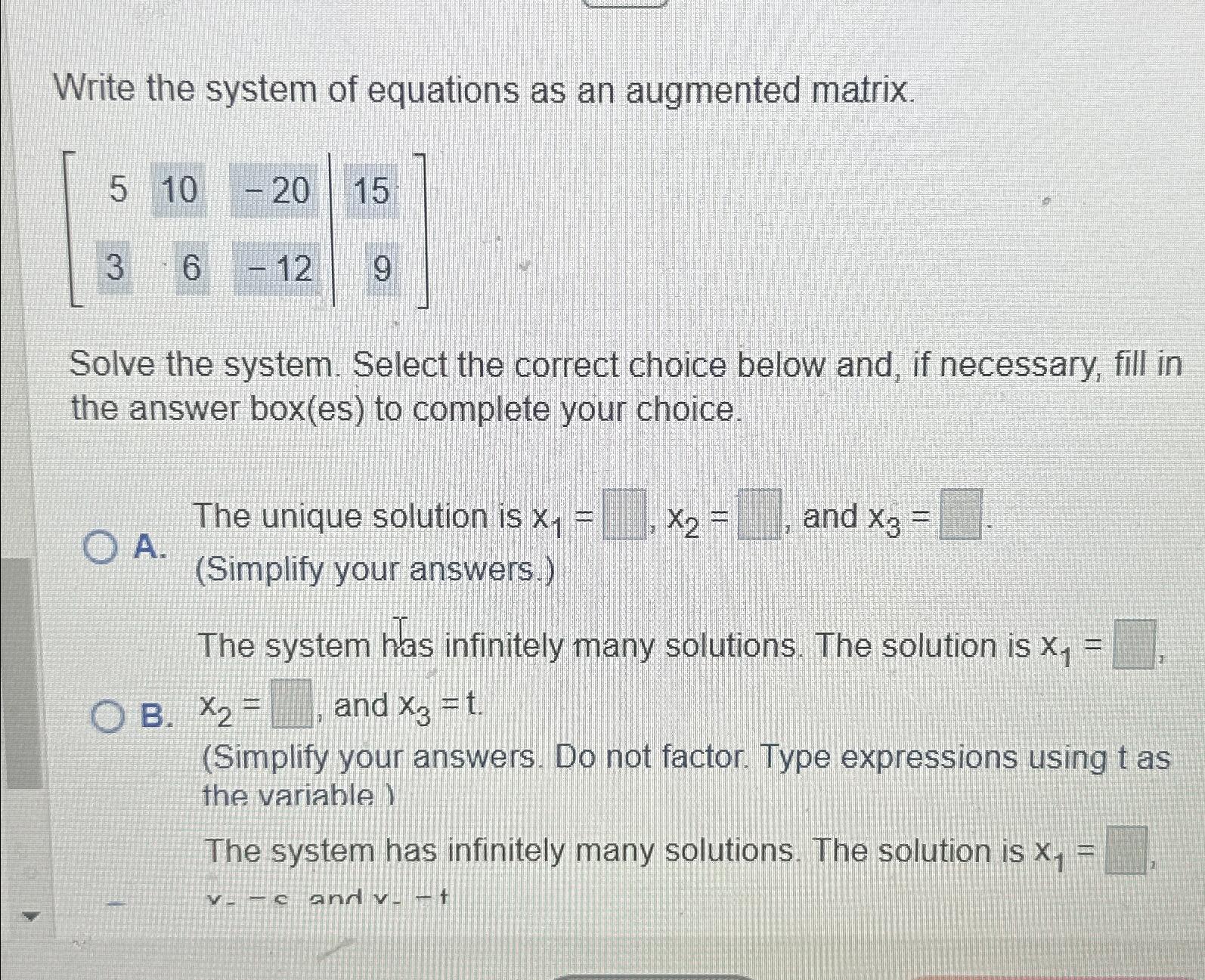 Solved Write the system of equations as an augmented | Chegg.com