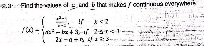 Solved 2.3 ﻿Find the values of a and b ﻿that makes f | Chegg.com