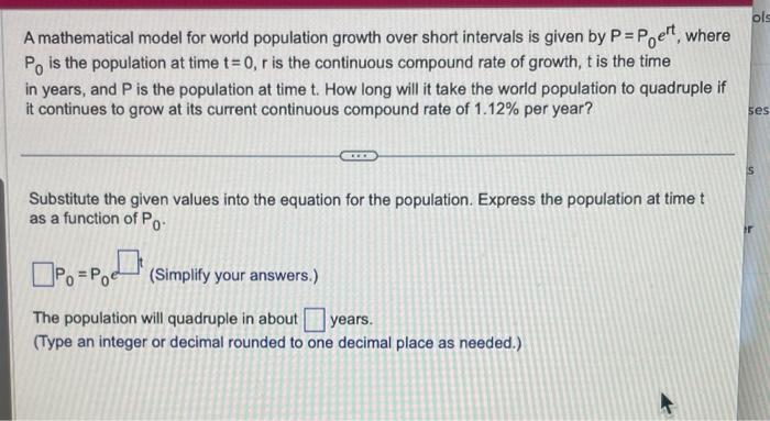 Solved A mathematical model for world population growth over | Chegg.com