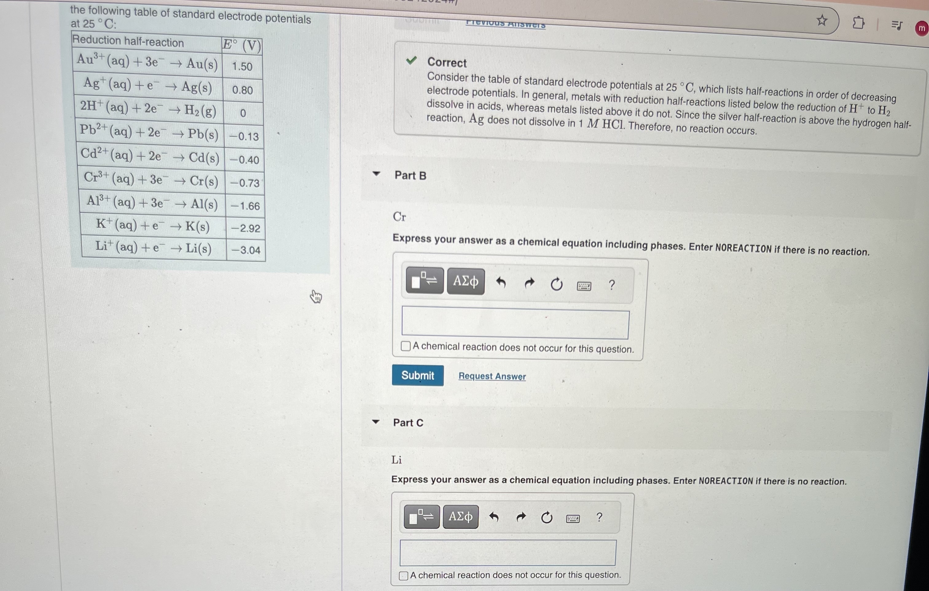 Solved Consider the table of standard electrode potentials | Chegg.com