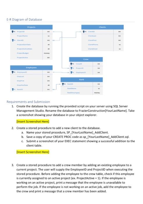 Solved E-R Diagram of Database Requirements and Submission | Chegg.com