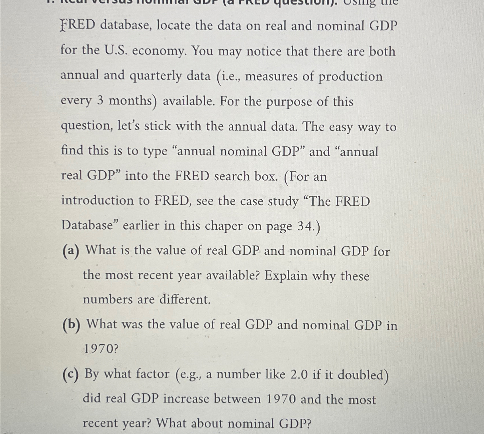 Solved FRED database, locate the data on real and nominal | Chegg.com