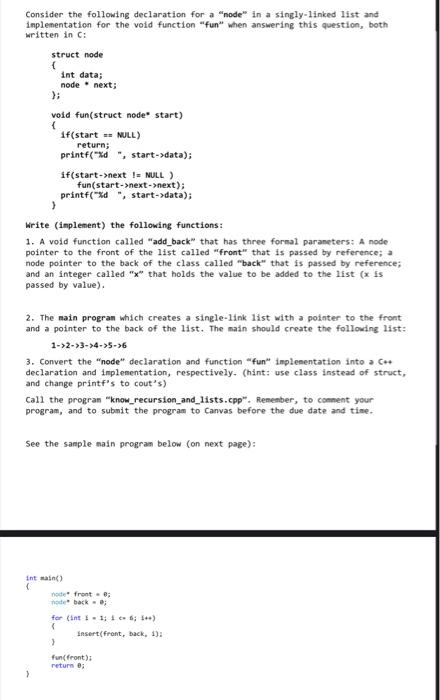Solved Consider the following declaration for a "node" in a | Chegg.com