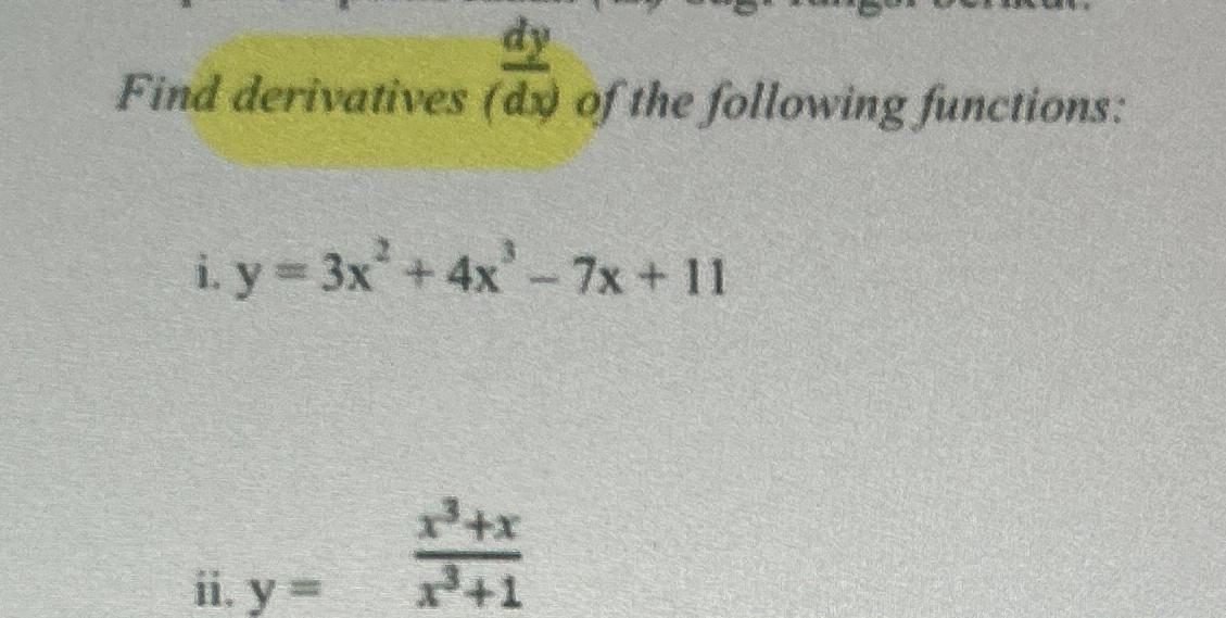 Solved Find derivatives (dx) ﻿of the following | Chegg.com