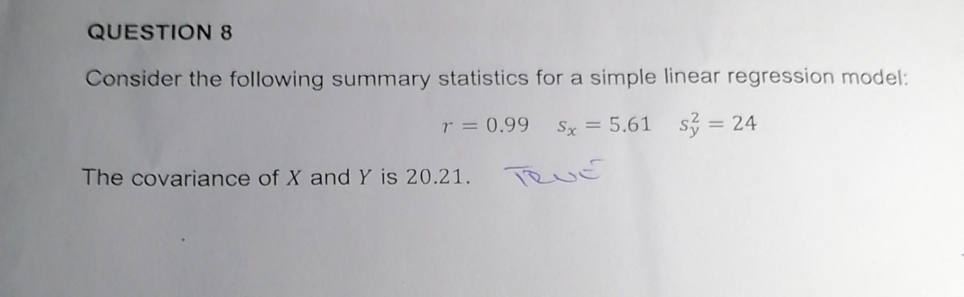 Solved Consider the following summary statistics for a | Chegg.com