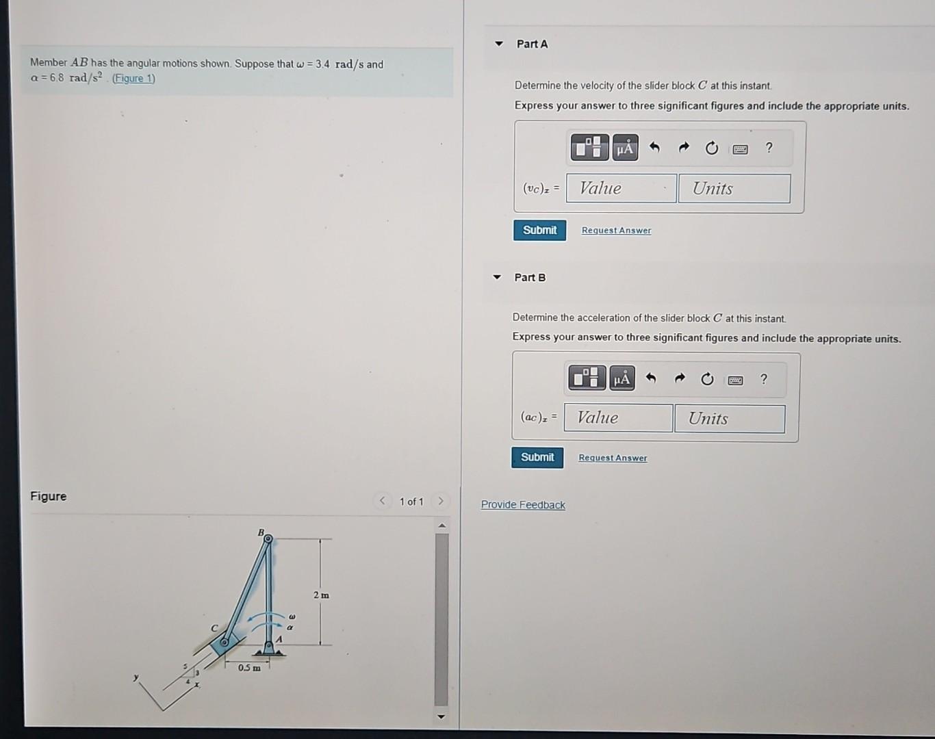 Solved Member AB has the angular motions shown. Suppose that | Chegg.com