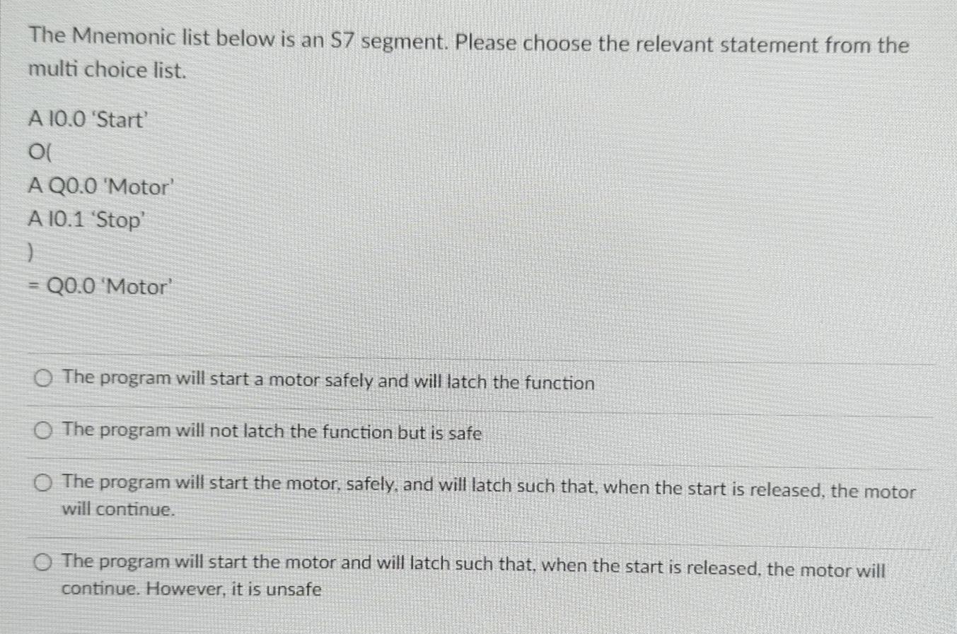 Solved The Mnemonic list below is an S7 ﻿segment. Please | Chegg.com