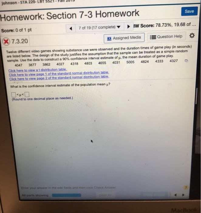 Solved Johnson-STA 220- LBT 552 Homework: Section 7-3 | Chegg.com Solved Johnson-STA 220- LBT 552 Homework: Section 7-3 | Chegg.com