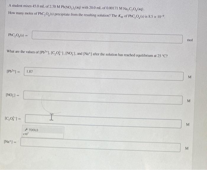 Solved A student mixes 45.0 mL of 2.70 M Pb(NOx),(aq) with | Chegg.com