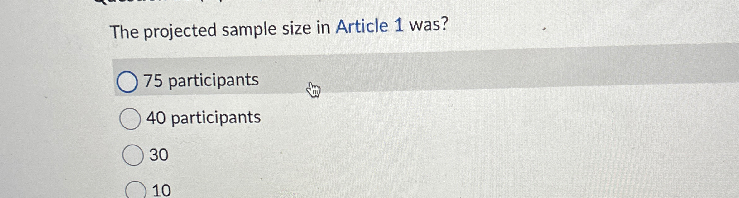 Solved The projected sample size in Article 1 ﻿was? 75 | Chegg.com