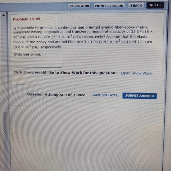 Solved CALCULATOR PRINTER VERSION « BACK NEXT Problem 15.09 | Chegg.com