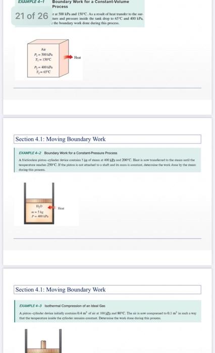 Solved EXAMPLE 4-1 Boundary Work for a Constant-Volume | Chegg.com