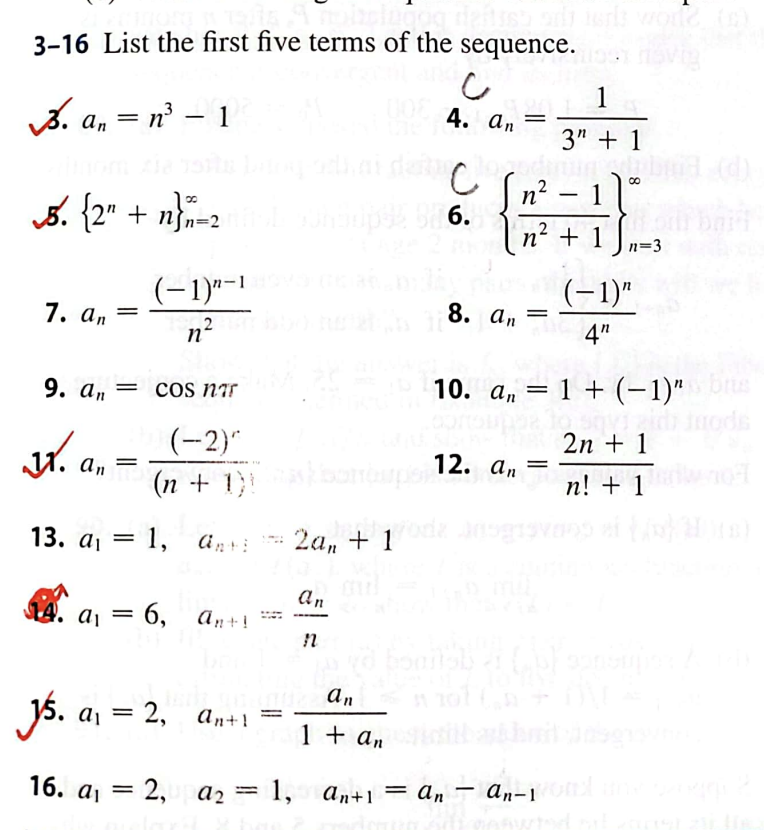 Solved 3-16 ﻿List the first five terms of the | Chegg.com