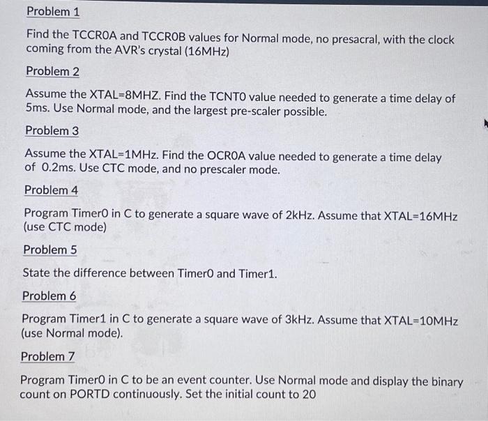 Solved Find the TCCROA and TCCROB values for Normal mode, no | Chegg.com