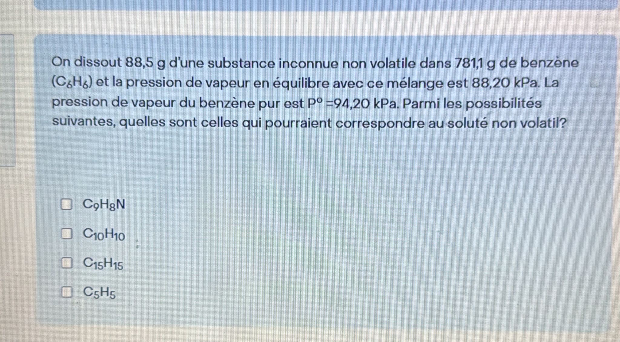 Solved On dissout 88,5g ﻿d'une substance inconnue non | Chegg.com