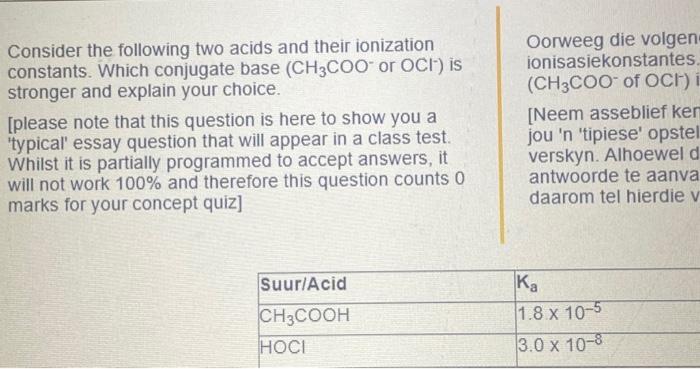 Solved Consider the following two acids and their ionization | Chegg.com