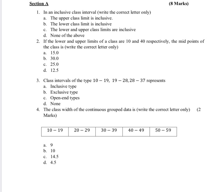 Solved Section A (8 Marks) 1. In an inclusive class interval | Chegg.com