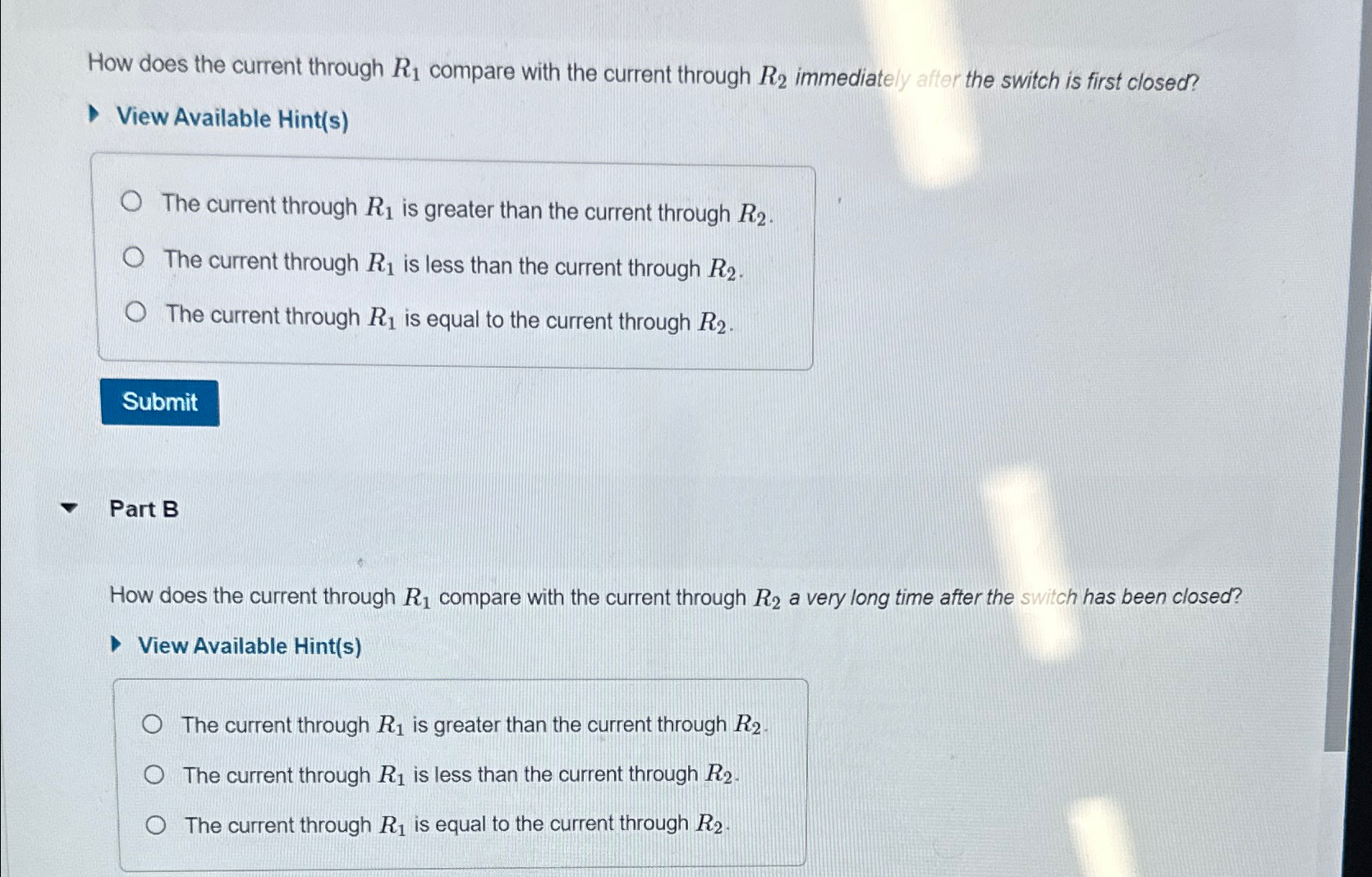 How does the current through R_(1) compare with the | Chegg.com