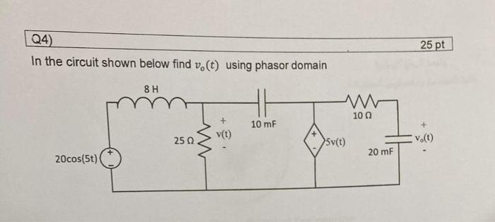 Solved In the circuit shown below find v0(t) using phasor | Chegg.com
