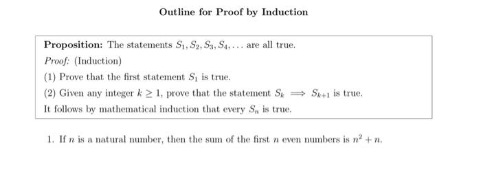 Solved Outline for Proof by Induction Proposition: The | Chegg.com