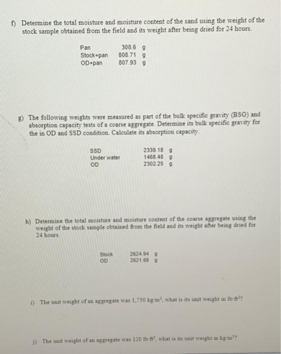 Solved 2. Aggregate properties. e) The following weights | Chegg.com